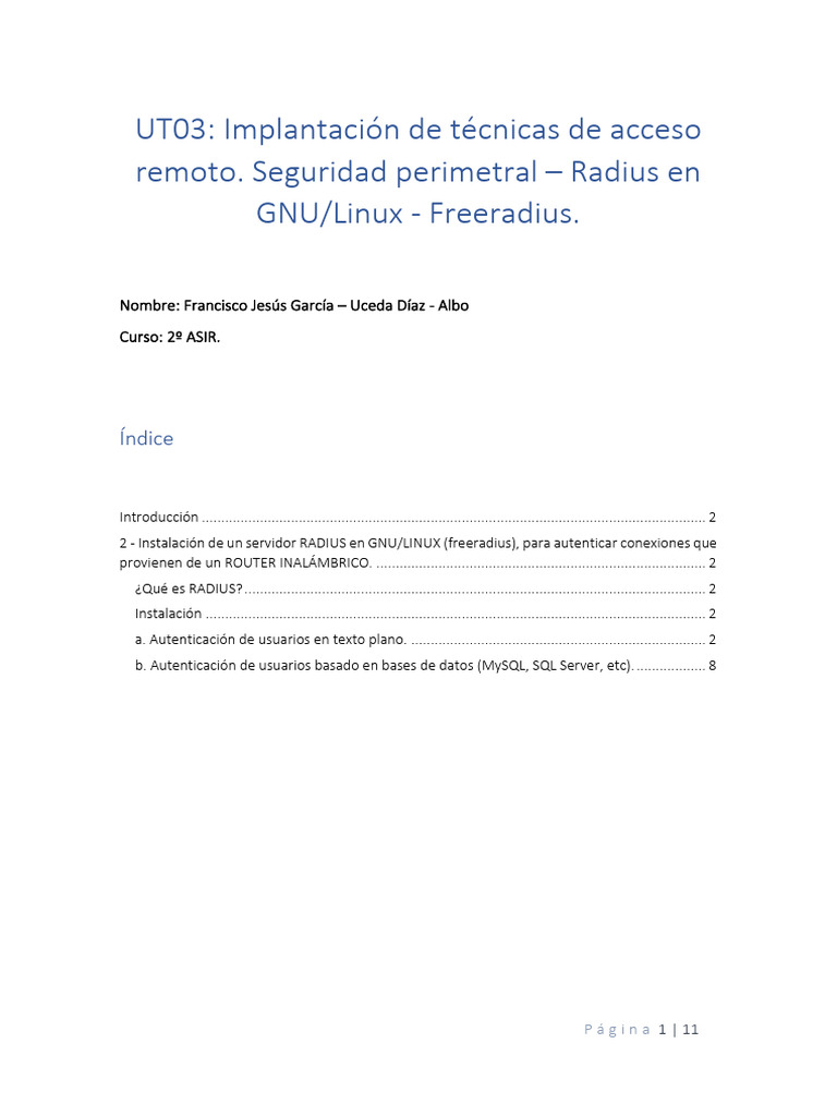 Ut03 Sad 9a - Freeradius | PDF | Autenticación | Radio