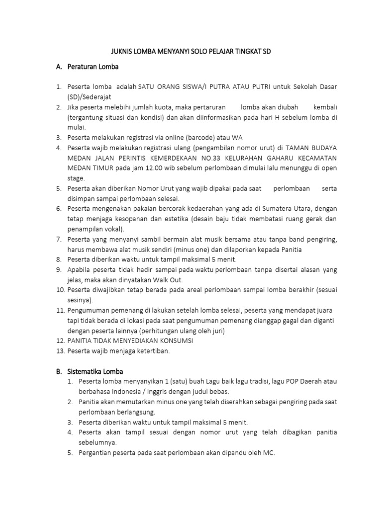 Jukni Lomba Menyanyi Solo Pelajar SD | PDF