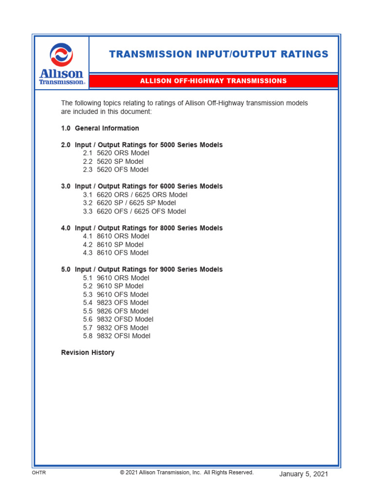 Allison 5000、6000、8000、9000 Series | PDF | Horsepower | Torque