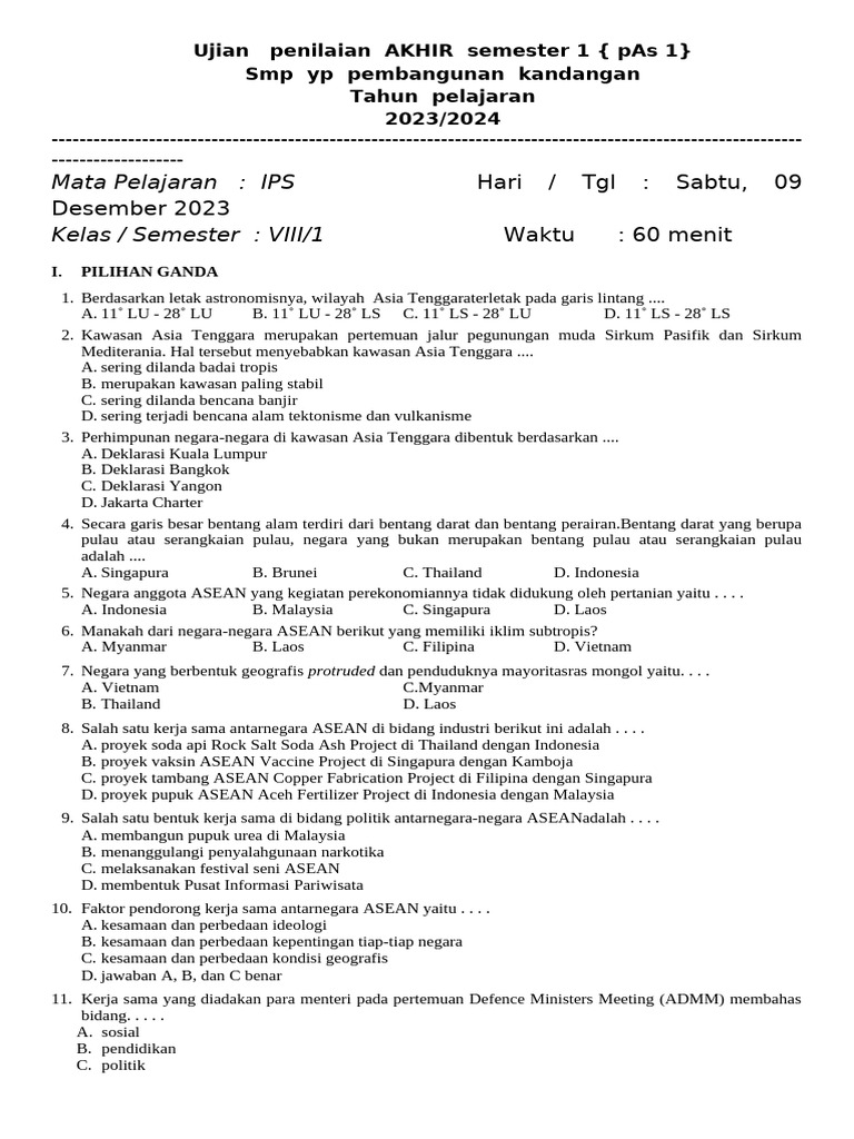 Pas Ips Kelas 8 2023-2024 Ganjil | PDF
