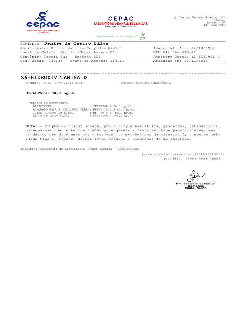 Paciente Resultados Imprimir Exame 2020388 | PDF