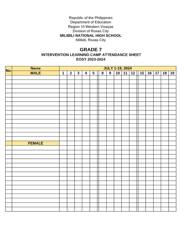 NLC Attendance Sheet | PDF