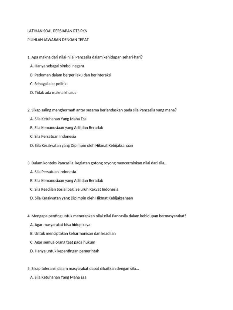 Latihan Soal Persiapan Pts Pkn | PDF