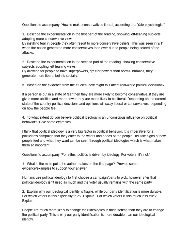 Questions For 2 Ideology Articles | PDF | Political Parties ...
