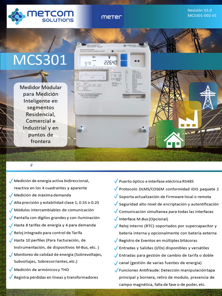 Ficha Tecnica Medidor Trifasico Semidirecta Indirecta Metcom Mcs301 | PDF | Ingenieria Eléctrica ...