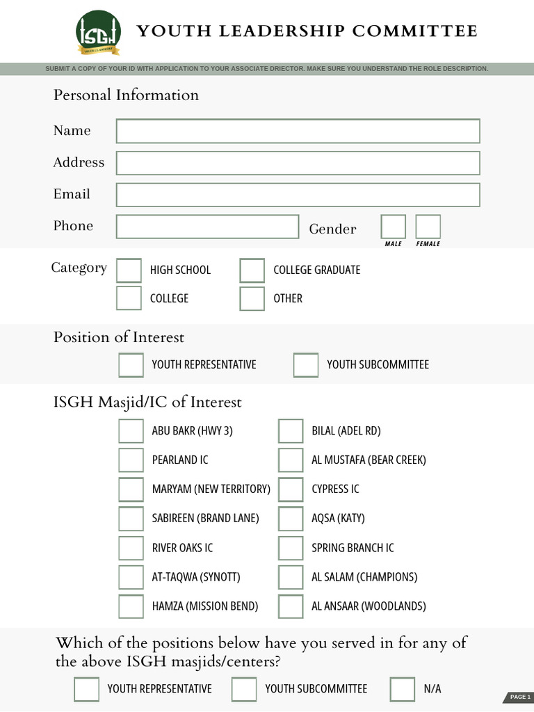 Youth Leadership Registration Form | PDF