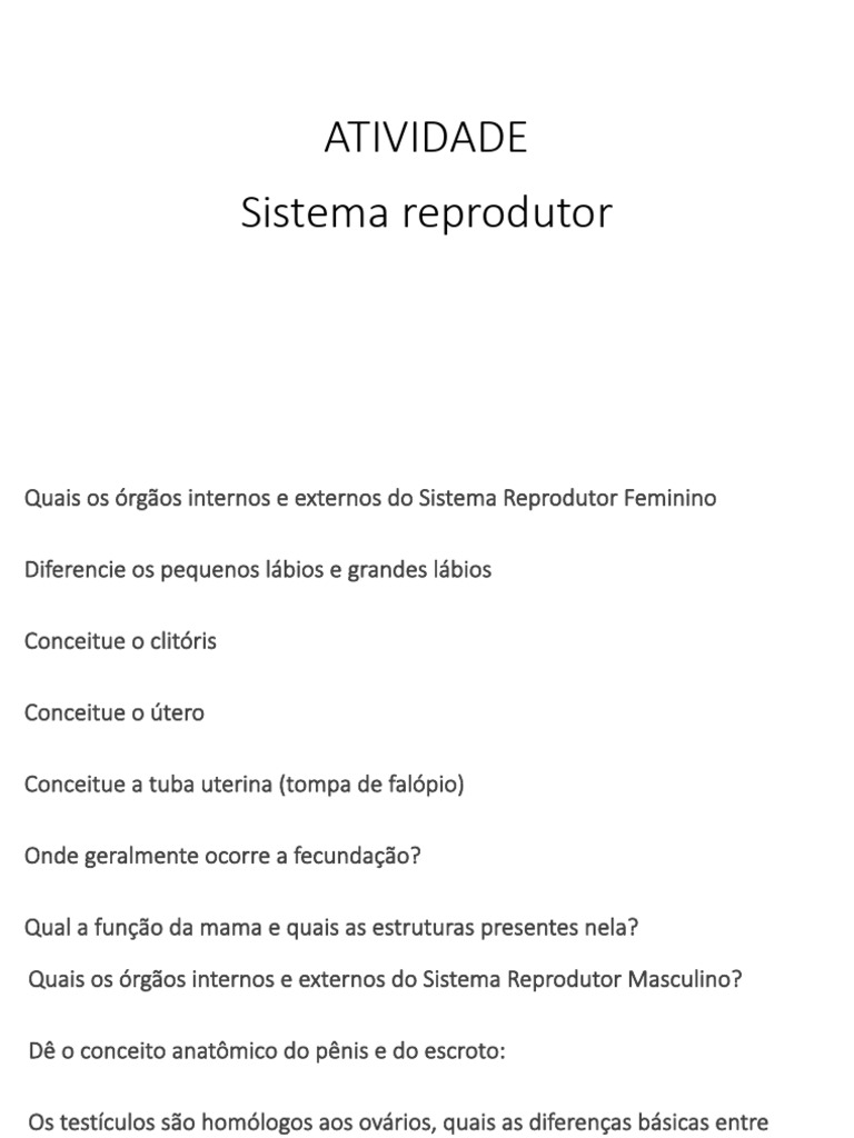 Atividade Sistema Reprodutor Fem e Masc | PDF | Sistema reprodutivo | Vagina