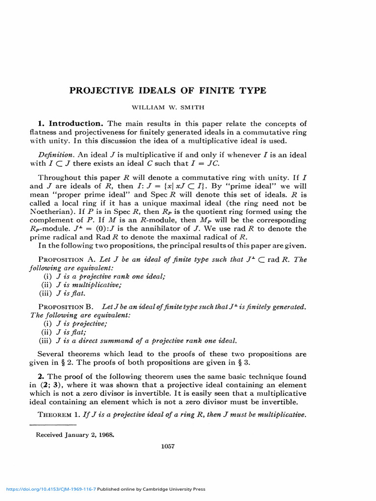 Projective Ideals Of Finite Type Pdf Ring Mathematics Theorem