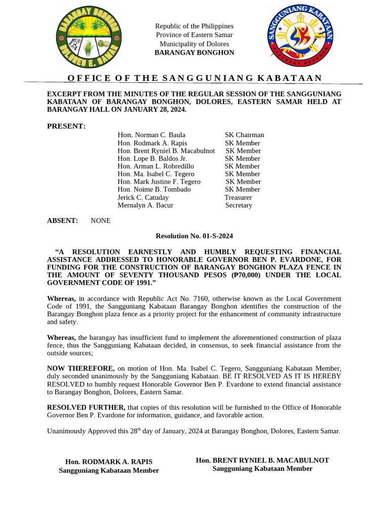 RESOLUTION Solicitation To Gov. Ben Evardone Plaza Fence | PDF