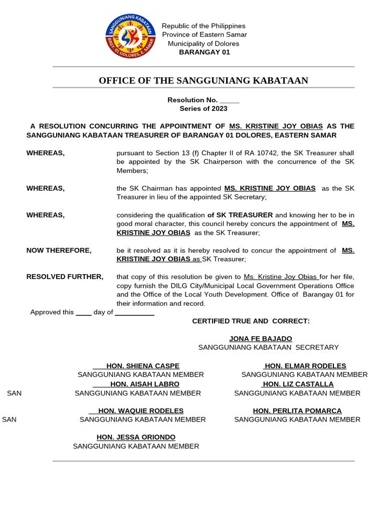 Resolution Concurring The Appointments | PDF | Youth | Youth Organizations