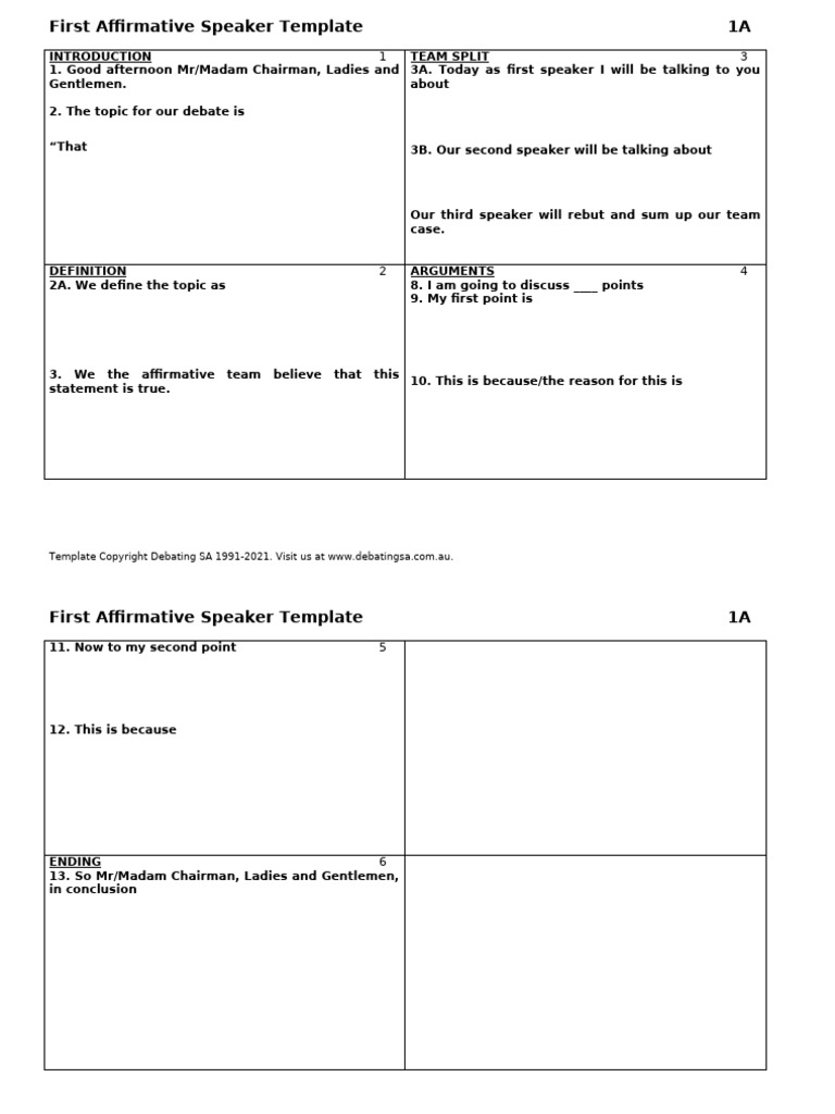 Speech Structure Template Cue Card Format | PDF