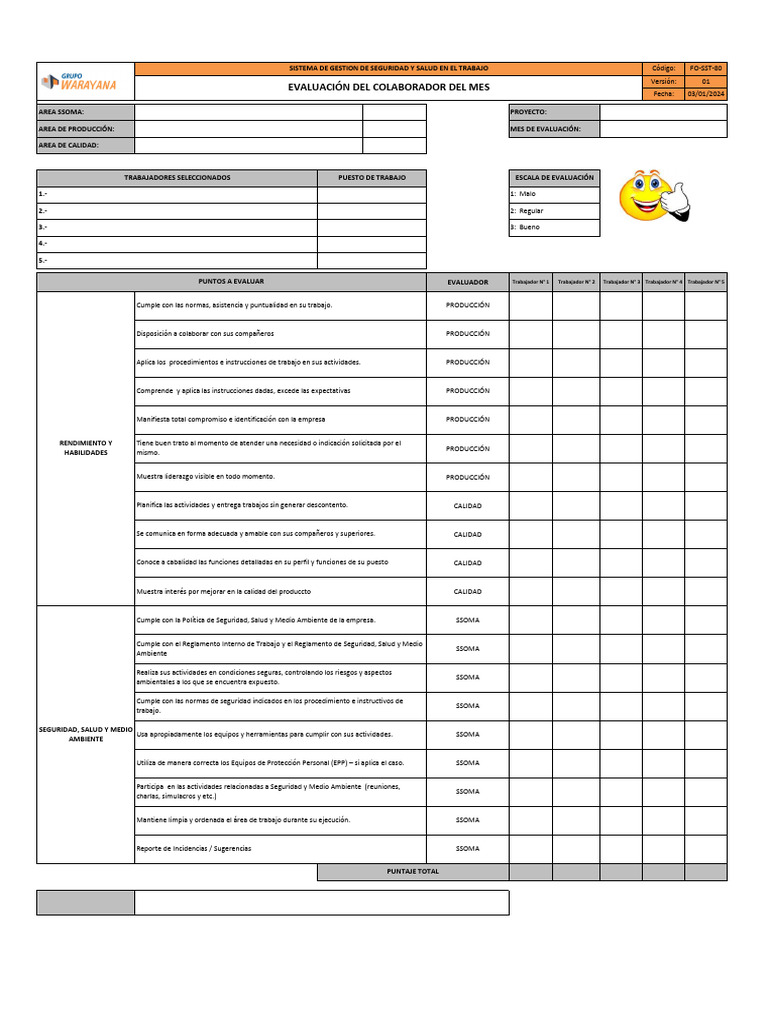 Evaluacion para El Trabajador Del Mes | PDF | Business | Evaluación