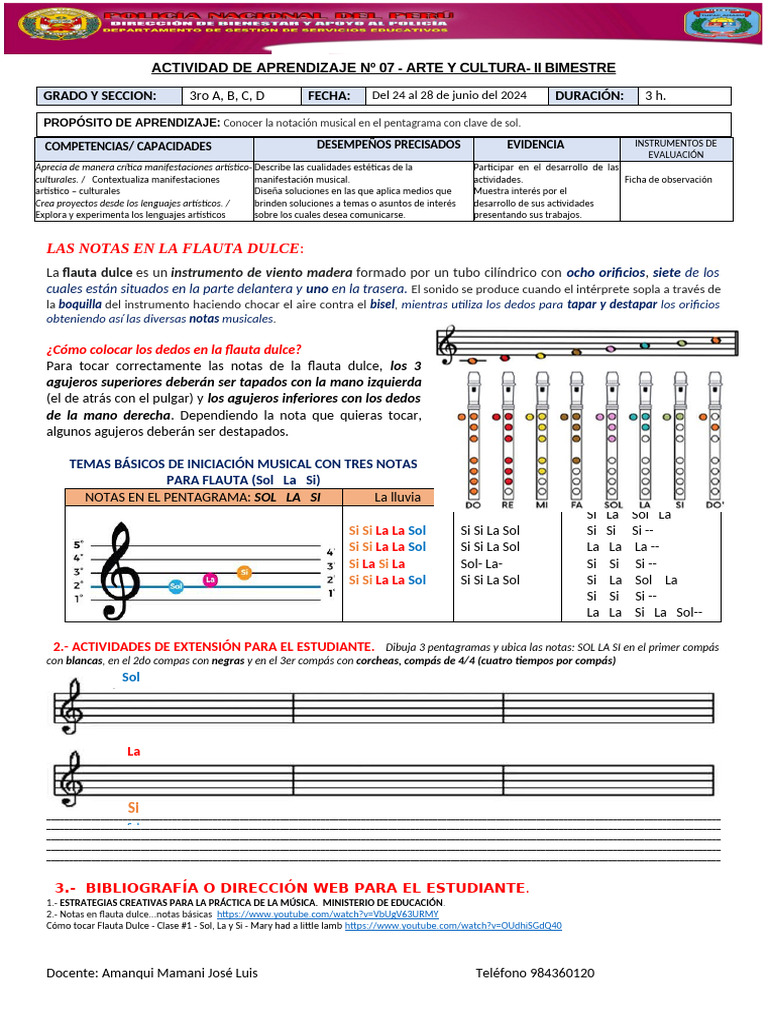 3ro Arte y C. Semana 7 Iib | PDF | Flauta | Grabadora (instrumento musical)