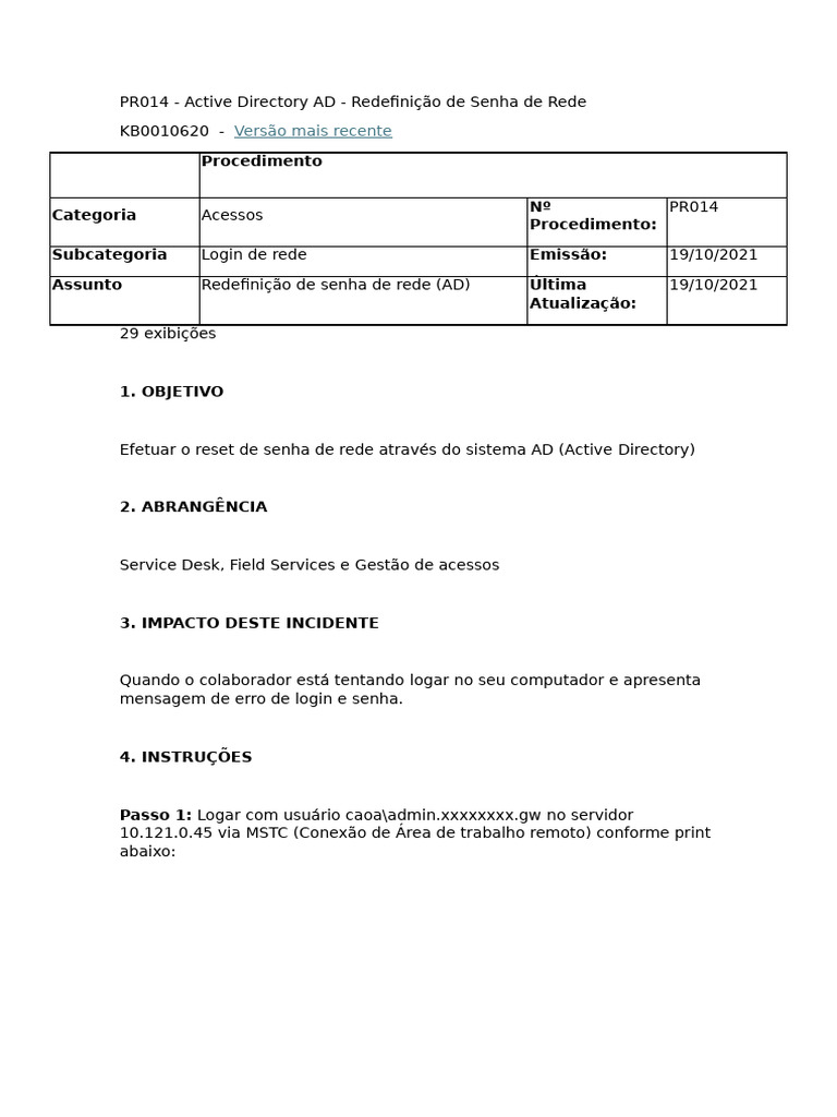 Redefinição de Senha no Active Directory | PDF | Diretório ativo | Rede ...