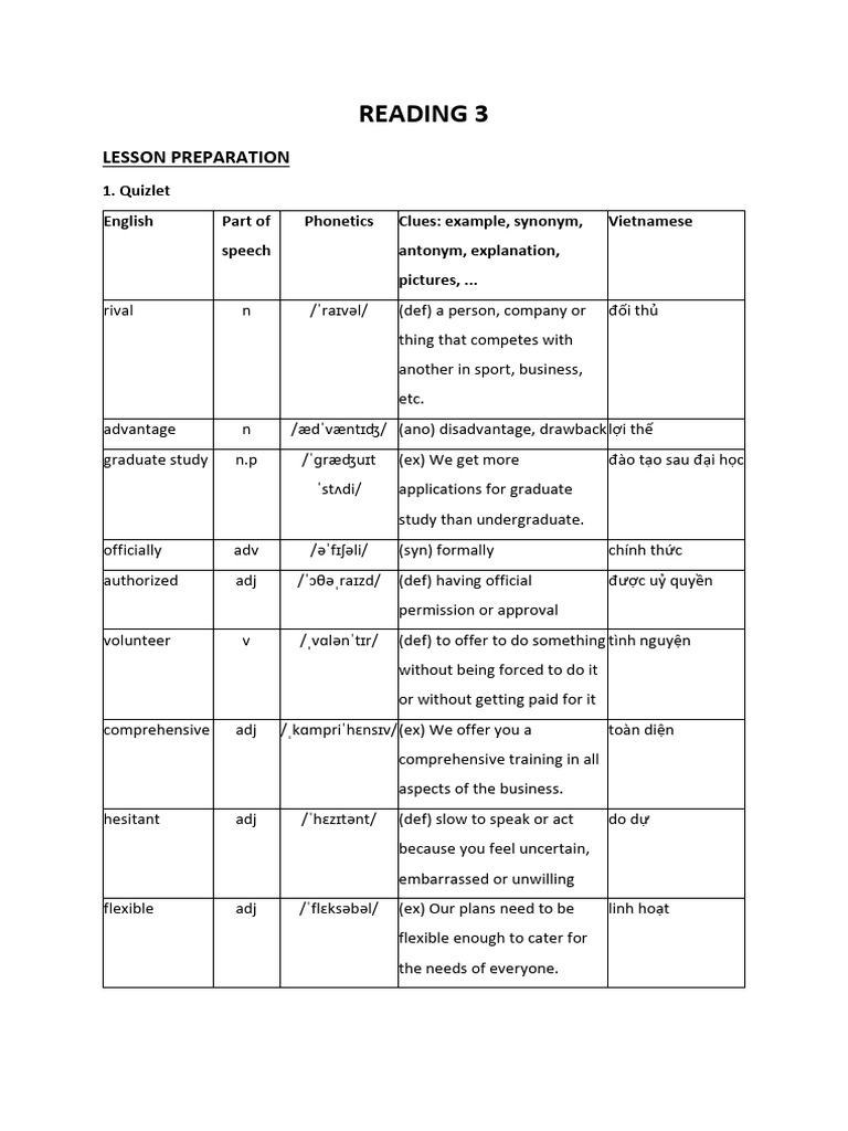 Key - Reading 3 | PDF