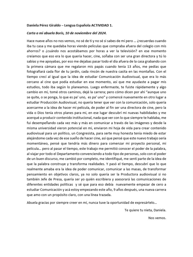Carta a mi Abuela: Mi Viaje Profesional | PDF
