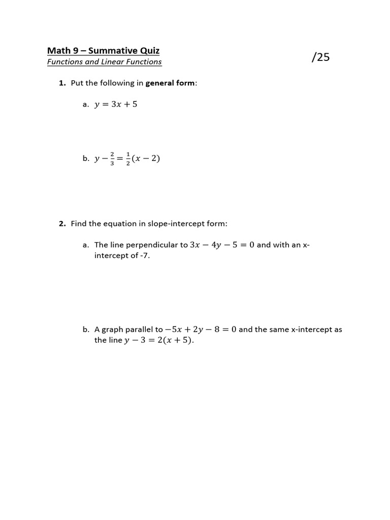 Math 9 Quiz Functions And Linear Functions Pdf