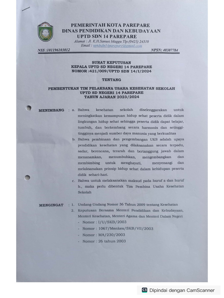 Contoh SK UKS - Salin | PDF