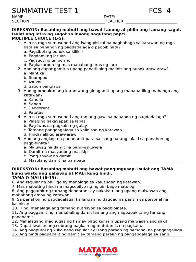 FSC 4 Summative 01 | PDF