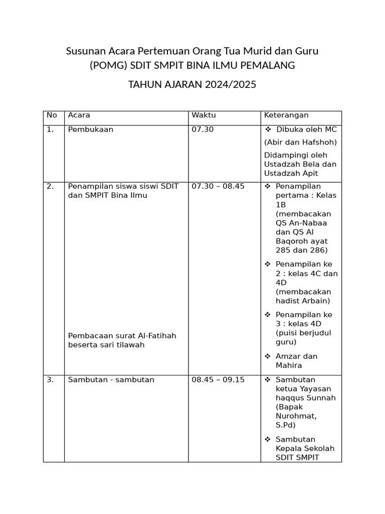 Susunan - Acara - POMG - 2024 Edit | PDF