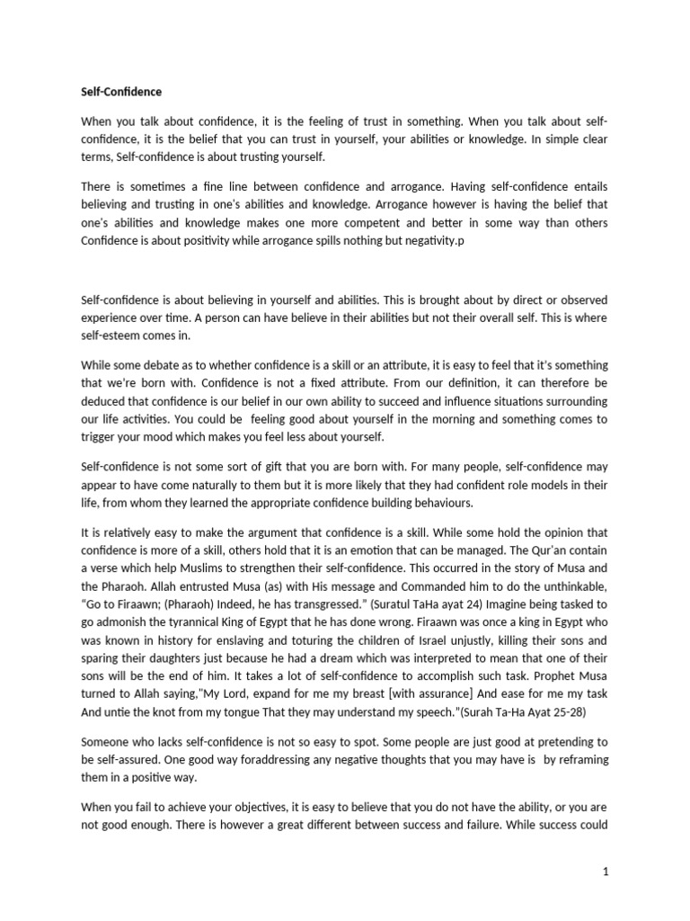 Self confidence | PDF | Self Esteem | God In Islam
