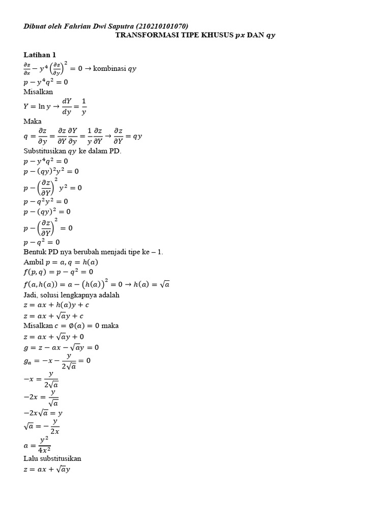 LATIHAN SOAL TRANSFORMASI TIPE KHUSUS PX DAN Qy | PDF