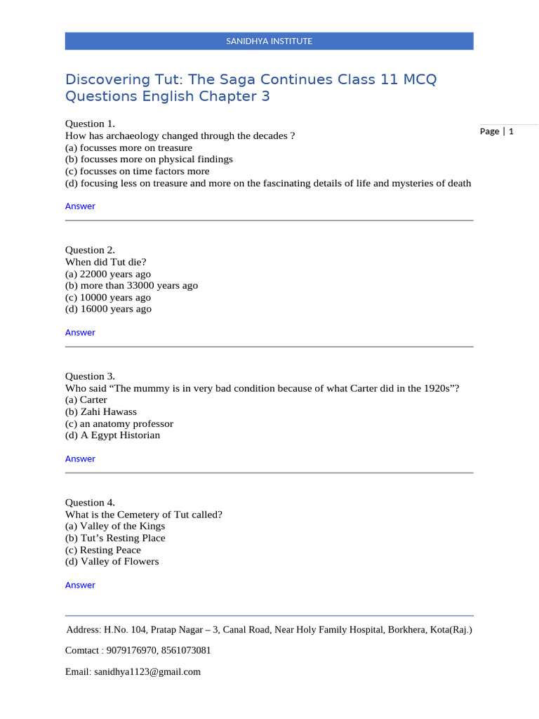 Discovering Tut MCQ | PDF | Akhenaten | Tutankhamun