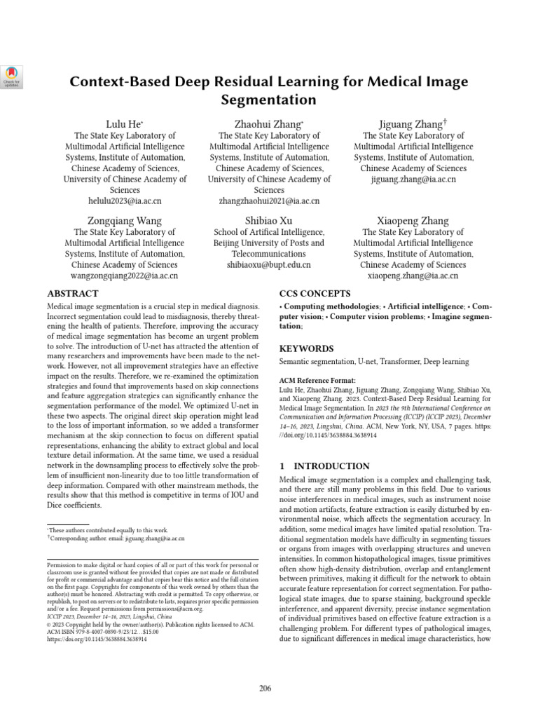 He2023 - Context-Based Deep Residual Learning For Medical Image Segmentation | PDF | Artificial ...
