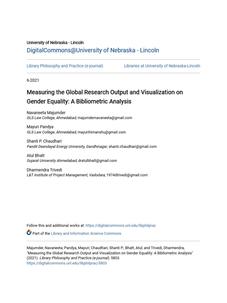 Measuring The Global Research Output and Visualization On Gender ...