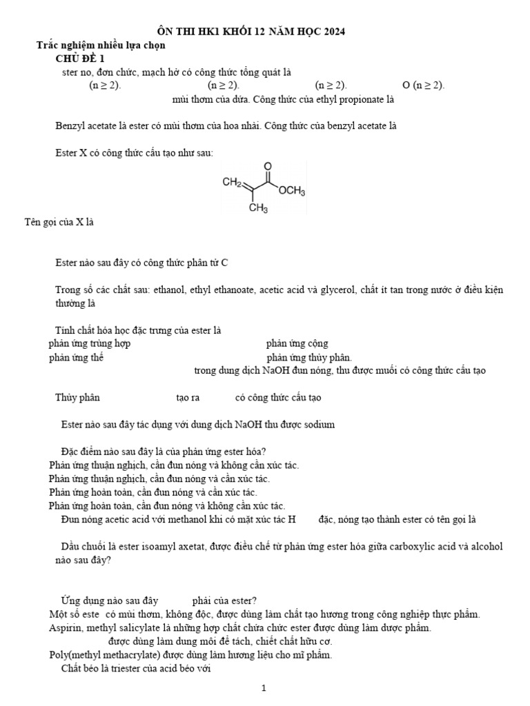 Hs-Ôn Thi HK1 Khối 12 | PDF
