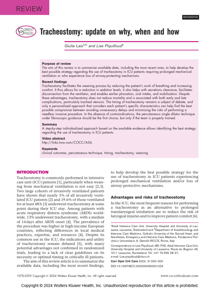 Tracheostomy: Benefits, Risks, and Timing | PDF | Intensive Care ...