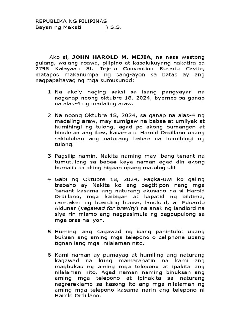 AFFIDAVIT- HAROLD | PDF