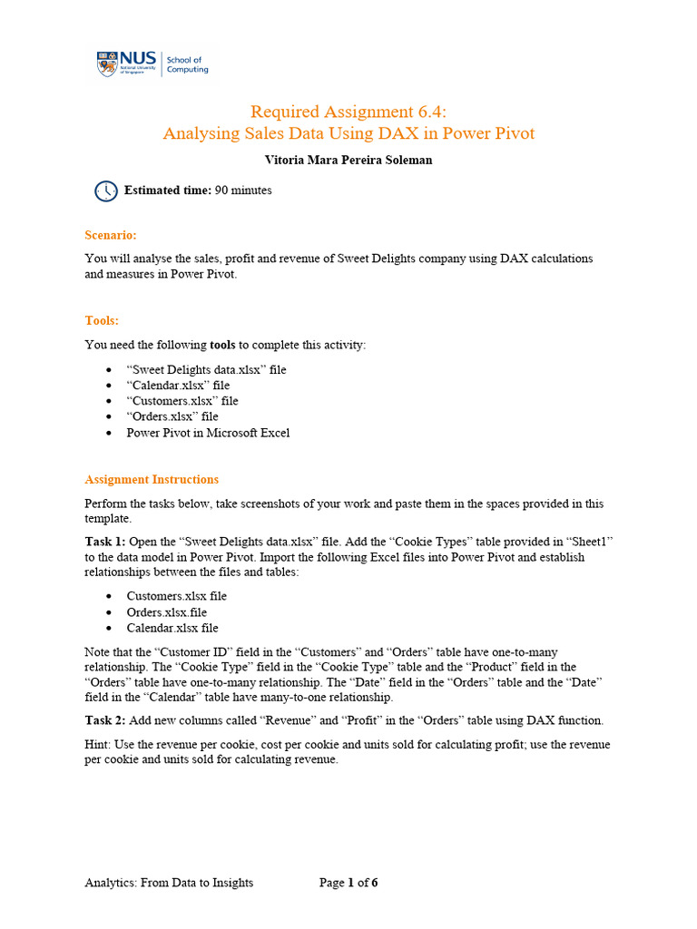 NUS SOC DA M6 Required Assignment - VitoriaSoleman | PDF | Microsoft Excel | Analytics