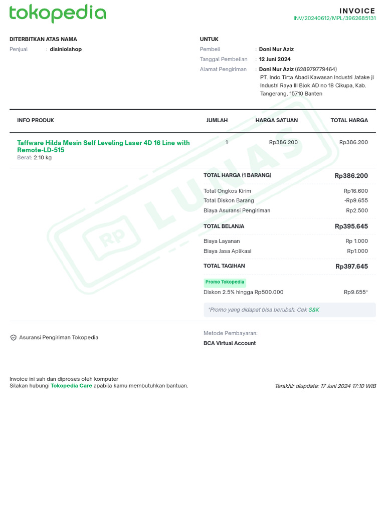 Invoice Hilda Laser Leveling | PDF