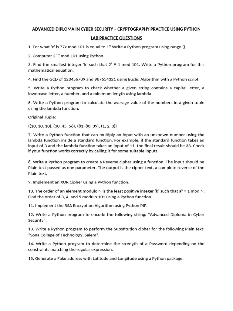 Cybersecurity Python Cryptography Lab | PDF