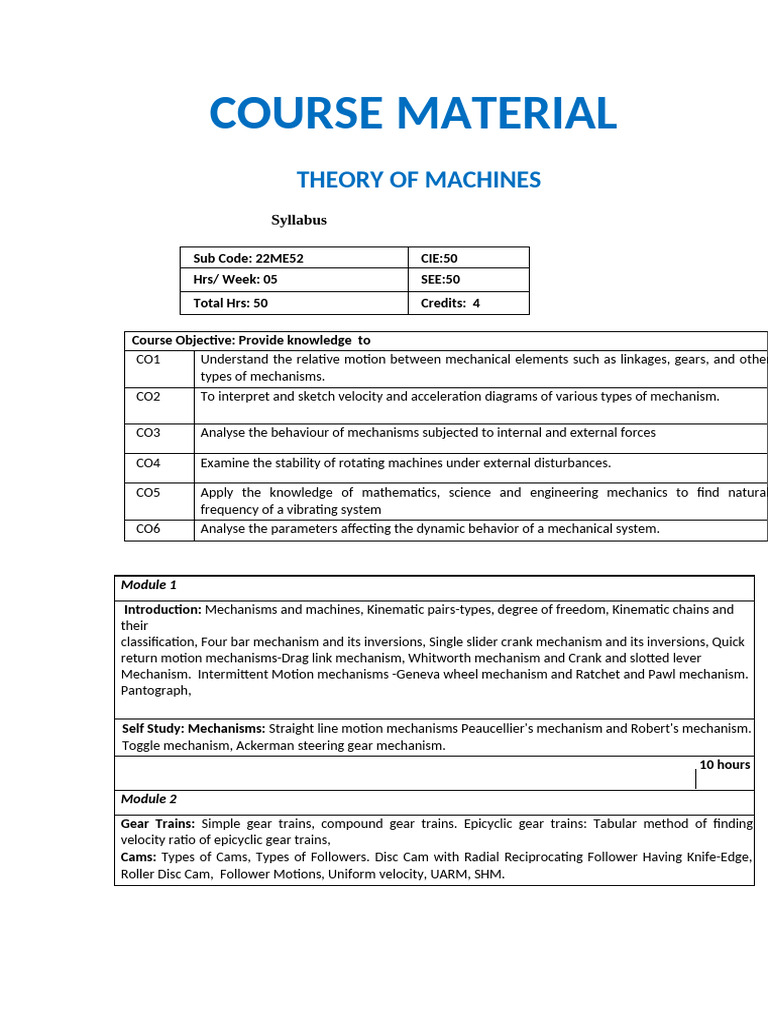 TOM NOTES | PDF | Kinematics | Machines