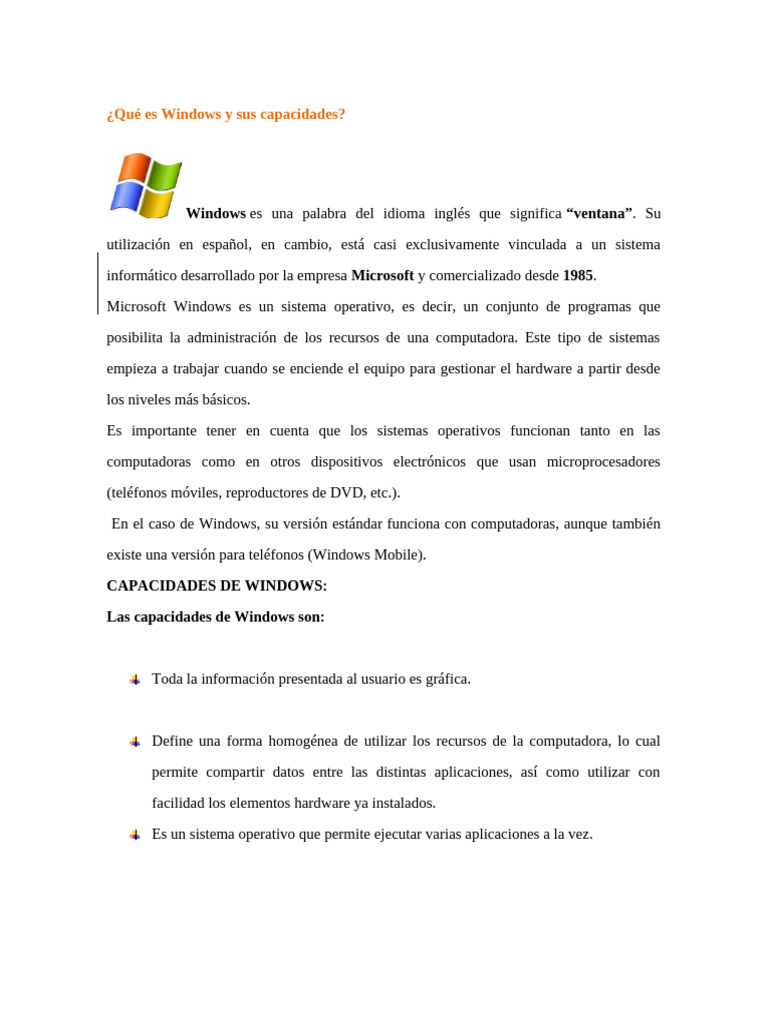 Qué es Windows y sus capacidades | PDF | Microsoft Windows | Hardware ...