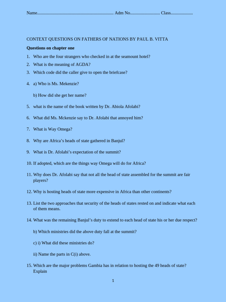 Short Answer Questions On Fathers of Nations | PDF
