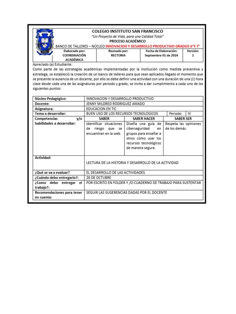 Tic 6° y 7° 28 de Octubre | PDF | Maestros | La seguridad informática