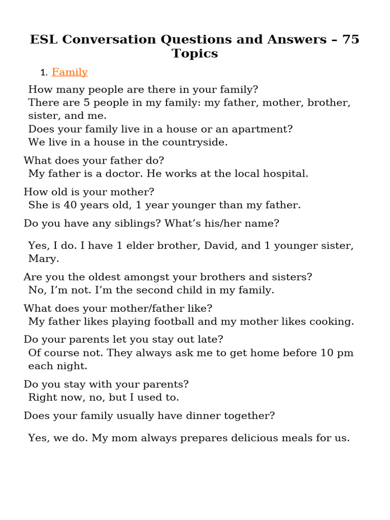 ESL Food Conversation Questions | PDF | Foods | Cuisine