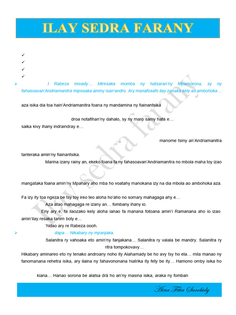 Ilay Sedra Farany | PDF