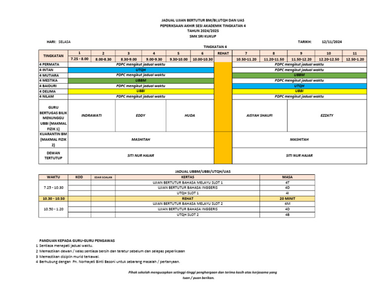 Jadual Ubbm, Ubbi, Utqh Dan Uas F4 2024 12 N0V | PDF