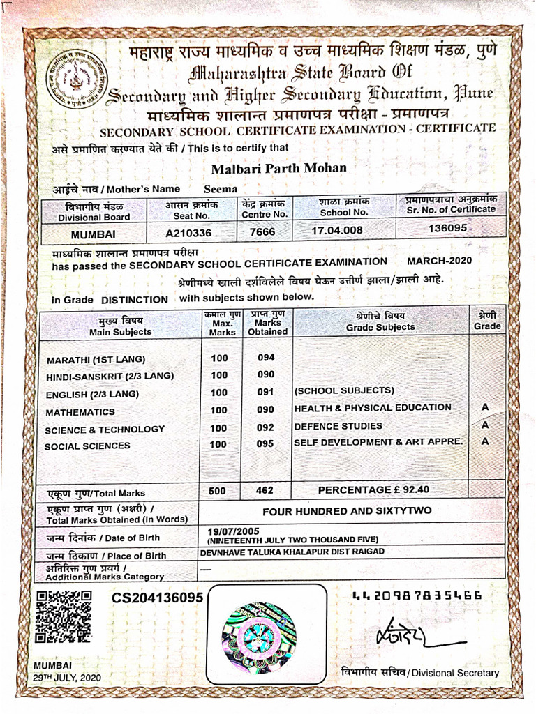 SSC Certificate | PDF