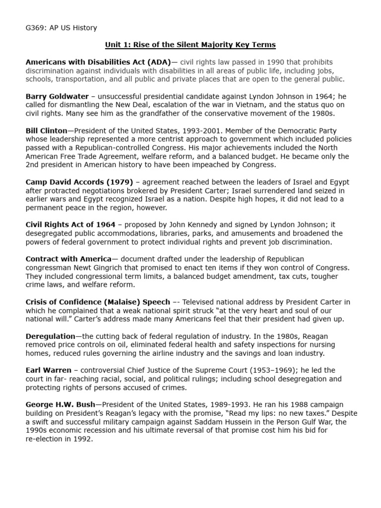 Key Terms in AP US History Unit 1 | PDF | Ronald Reagan | American ...