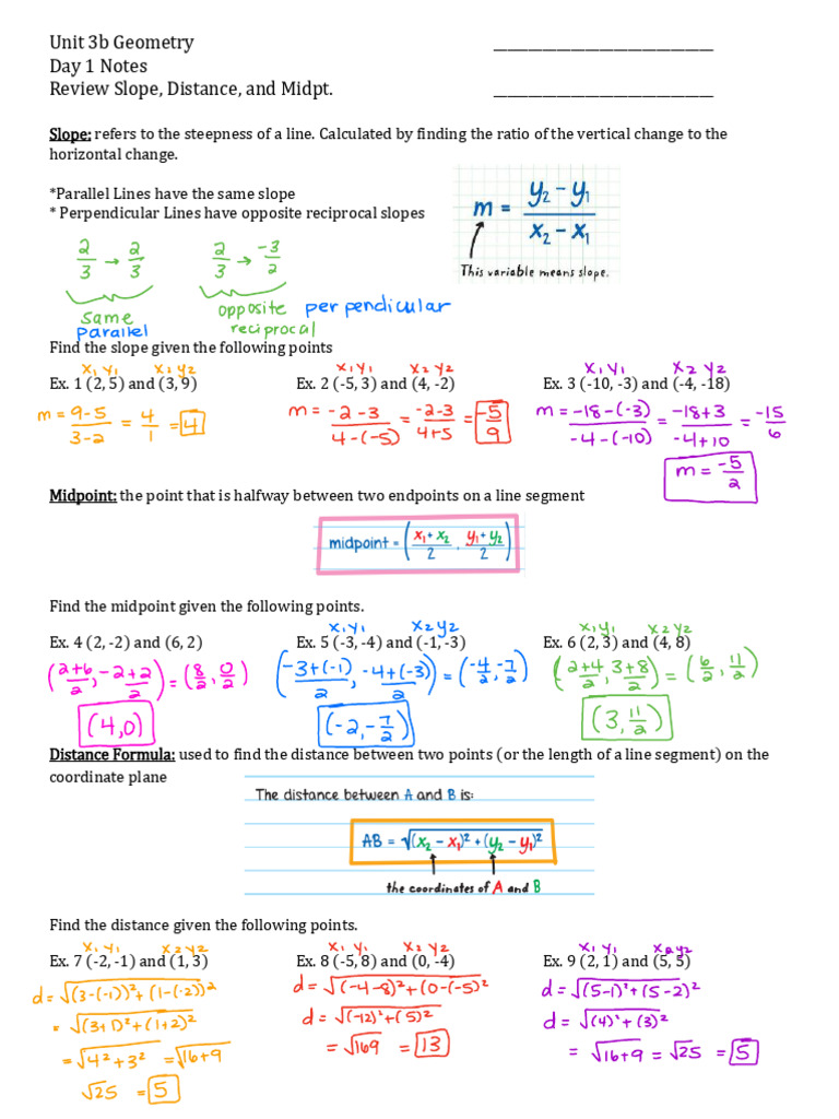 01aa. Review Slope, Distance, Midpt. | PDF | Slope | Line (Geometry)