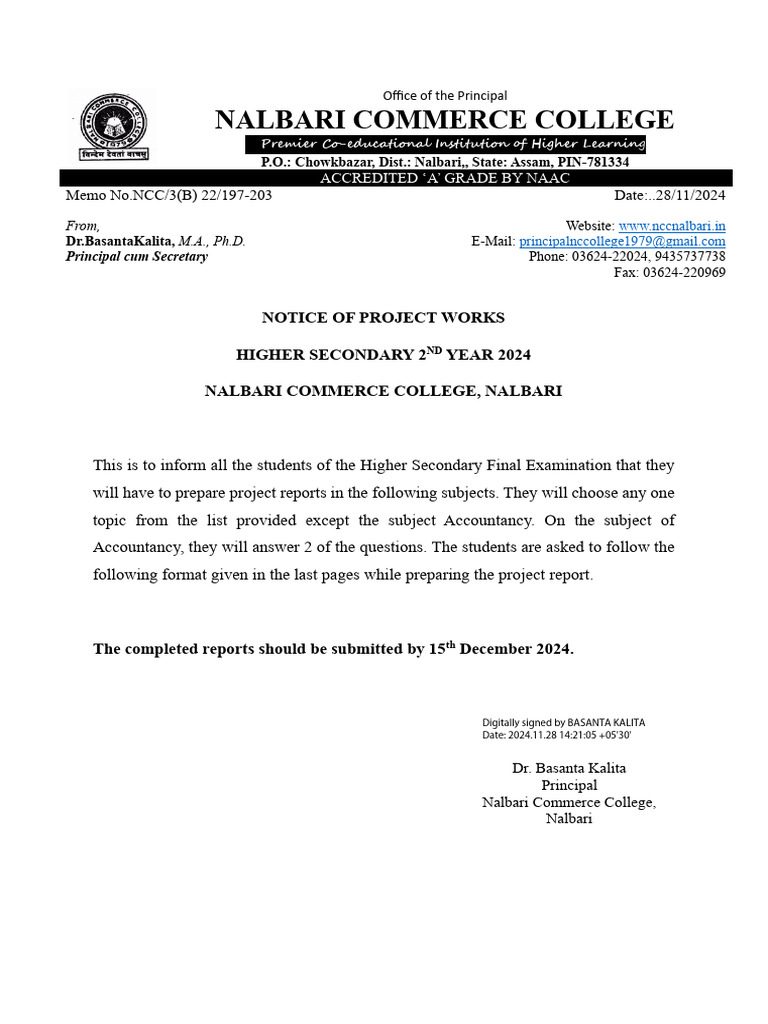Project Work Notice1 HS 2 2024 | PDF | Economy Of India | Economies