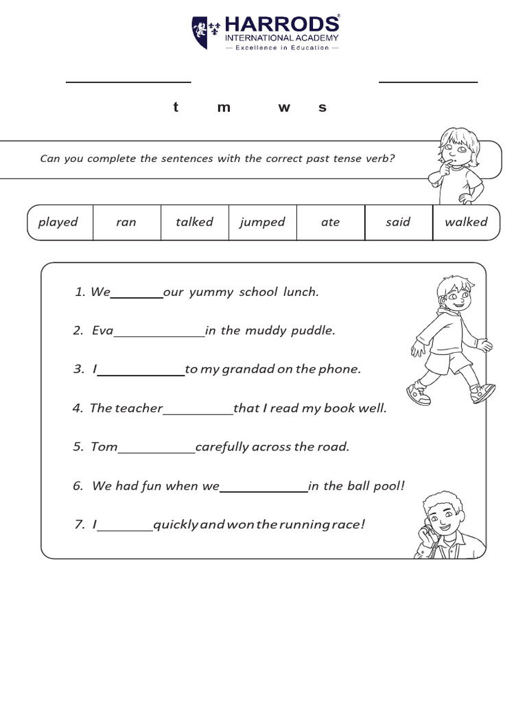 Past Tense Missing Word Sentences - Worksheet 7 | PDF