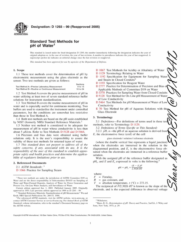 ASTM D1293-05 Standard Test Methods For PH of Water | PDF | Ph | Buffer ...