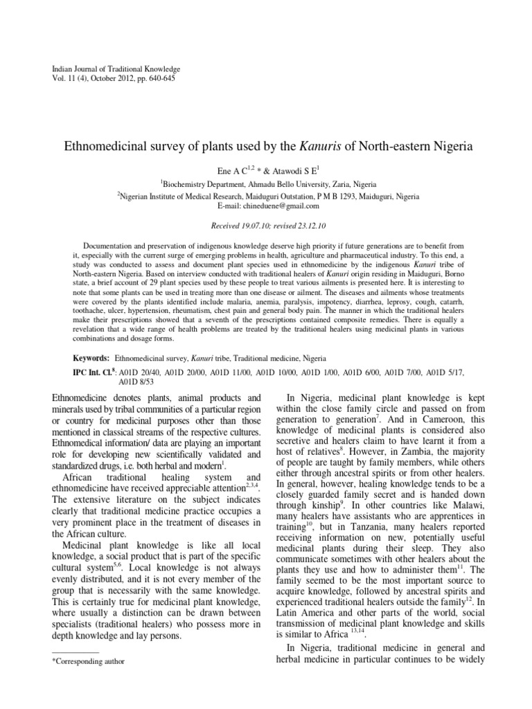 Ethnomedicinal Survey of Plants Used by | PDF | Traditional Medicine | Alternative Medicine