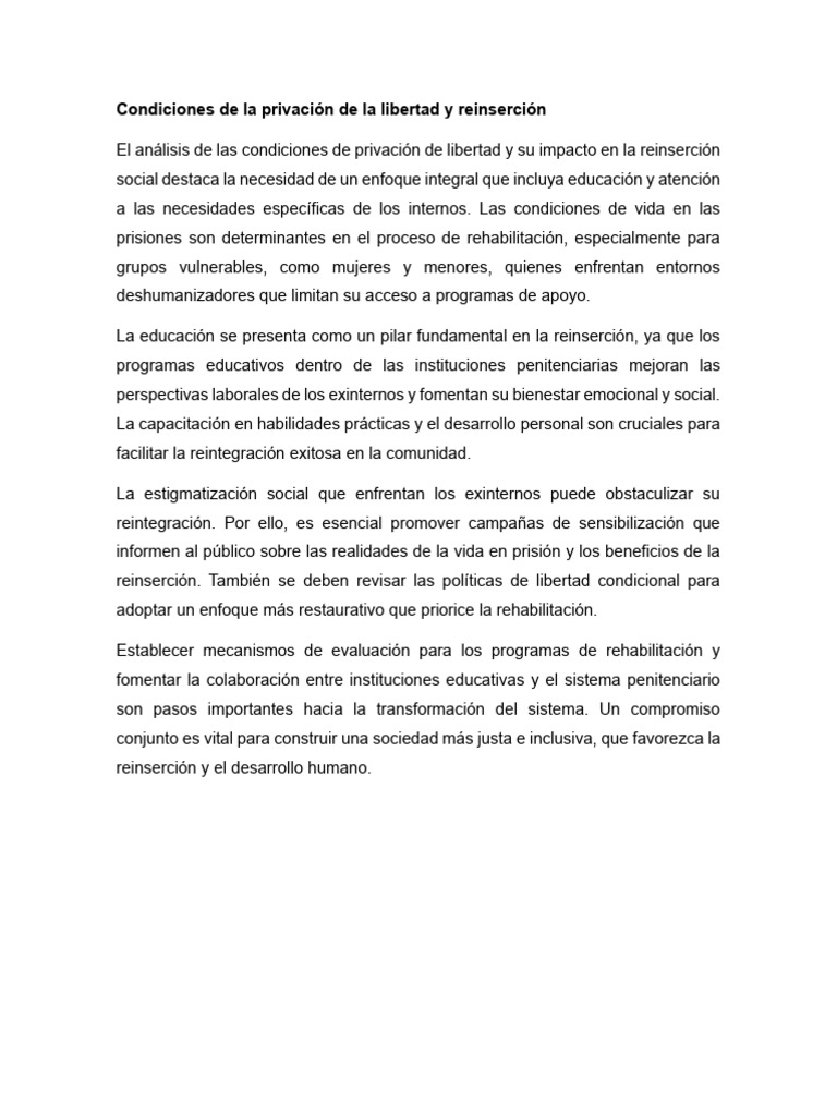 Condiciones de La Privación de La Libertad y Reinserción | PDF ...
